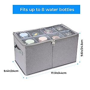 Puricon Water Bottle Storage Containers with Dividers, Drinkware Bottle Boxes Case with Lid for Kitchen Cabinet Cardboard Pantry Shelf -Grey