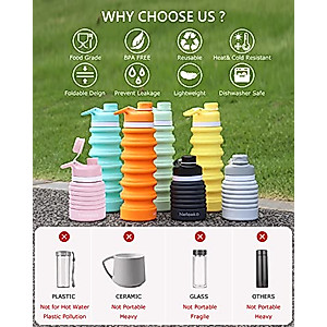 Nefeeko Collapsible Water Bottle, 26oz Silicone Foldable Water Bottles Leakproof BPA Free Travel Water Bottles with Carabiner, Portable Sport Water Bottles for Camping,Hiking Outdoor Indoor Sport