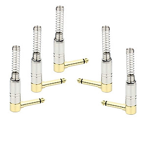 1/4" Audio Plugs 6.35 mm Plug TS Male 1/4'' Solder Type Mono Plug Right Angle Heavy Duty Connector with Buffered Spring for DJ Mixer Speaker Guitar, Phono Patch Cable Microphone Cables (5P)