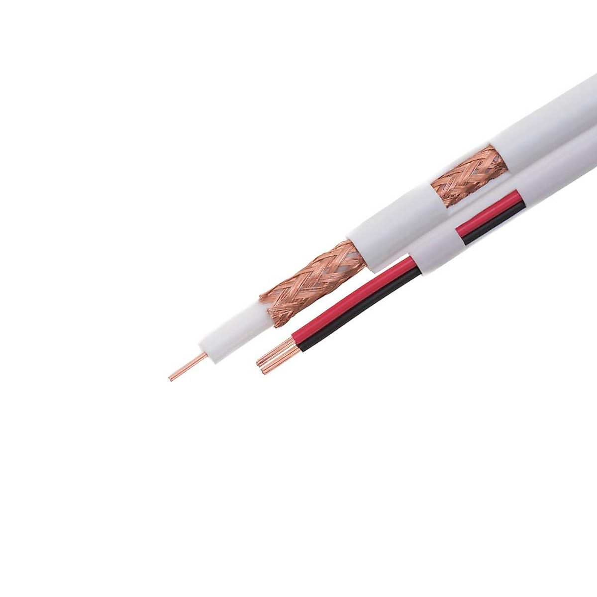Bulk Siamese RG59/U Cable, 20AWG + 18/2AWG, 95% Shielding, CCTV Video Wire (White, 250FT)