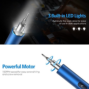 AMIR Electric Screwdriver for PC Building, 28 IN 1 Small Power Automatic Screwdriver Set with 24 Bits, Rechargeable Portable Magnetic Repair Tool Kit with LED Lights for Laptops, Watches, Blue