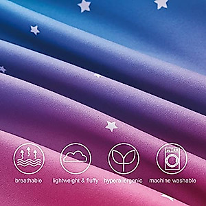 ART DEMO Rainbow Pastel Purple Comforter Sets for Teen Girls, Full Size 5 Pieces Bed in a Bag, Ultra Soft Microfiber Comforter and Sheet Sets, Cooling Summer Dorm Bedding Set