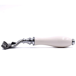 Parker – Deluxe Mach 3 Razor with Triple Blades for Close Shave – Premium White Resin Handle with Chrome Trim