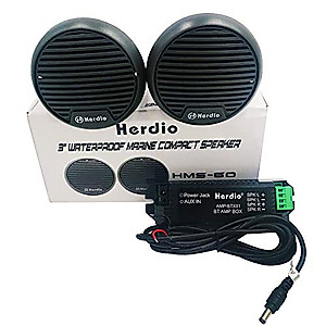 Herdio 3" inch Marine Bluetooth Speakers Boat Motorcycle Hot tub Stereo with Max Power 140 watt(A Pair) (Gray)