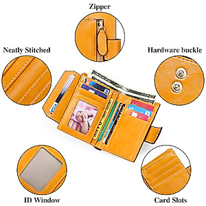 GOIACII Women Wallet RFID Blocking Leather Small Bifold Zipper Pocket Wallet Compact Card Case Purse with ID Window