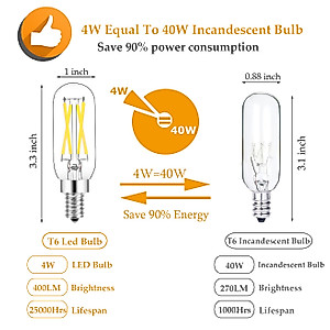 Greeogin Dimmable T6 E12 LED Edison Bulbs,4W Equal 40W Candelabra Incandescent Bulbs, Clear Vintage T25 Tube Light Bulbs for Ceiling Fan, Pendant, Wall scones 12Pack