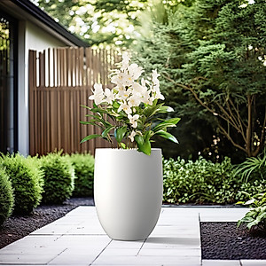 Kante 21.7" H Pure White Concrete Tall Planter, Large Outdoor Indoor Decorative Pot with Drainage Hole and Rubber Plug, Modern Round Style for Home and Patio