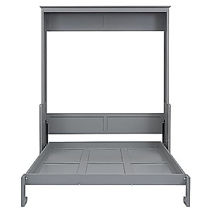 HBRR Queen Murphy Bed Chest, Versatile Cabinet BedFrame for Guest Room Home Office, Space-Saving, No Box Spring Needed, Gray w/Storage Shelf