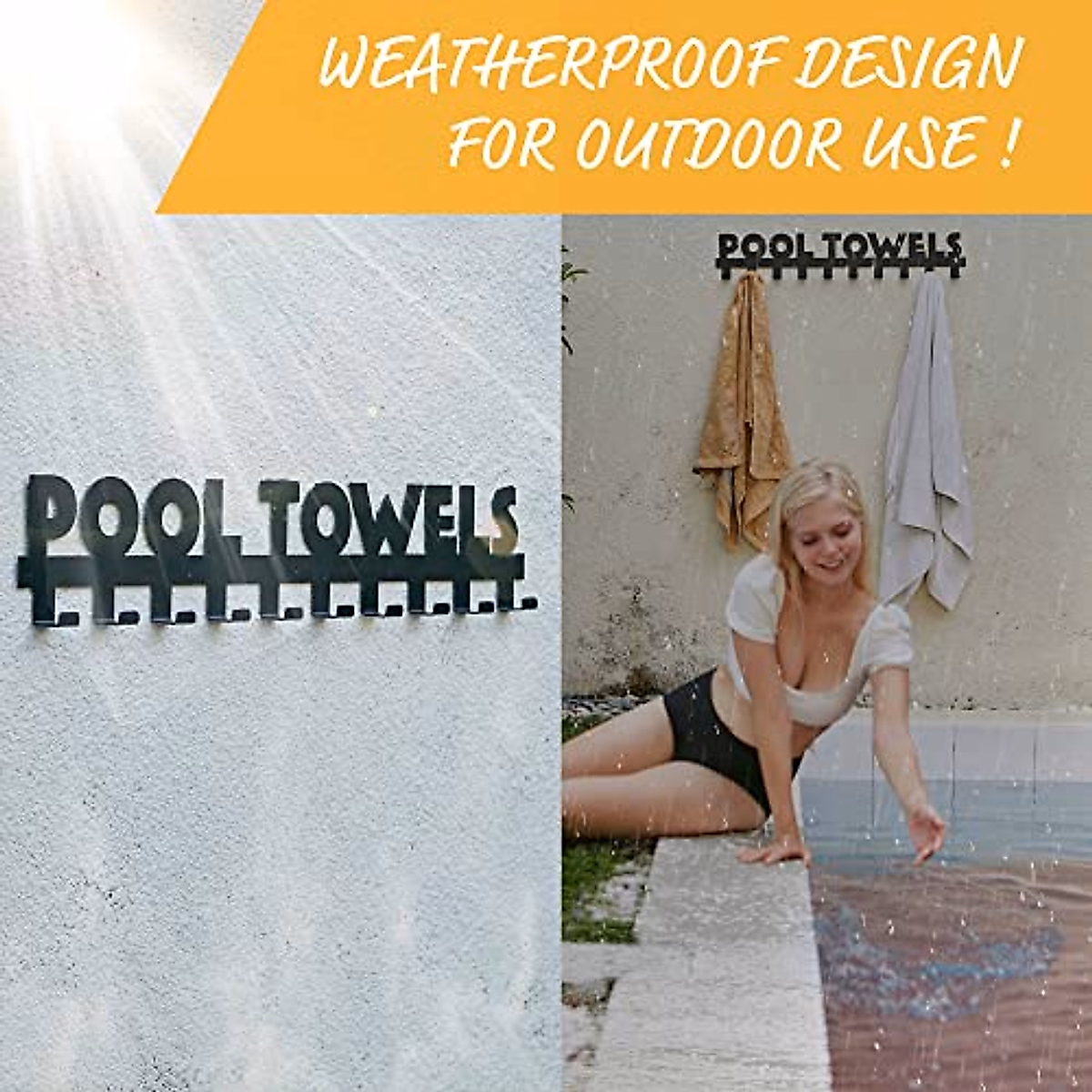 Star Splash Pool Towel Rack – Outdoor Towel Rack Holder & Swimming Pool Accessories, Pool Towel Hanger, Towel Drying Rack Pool Decor, Rust Proof Pool Signs and Decor Outdoor & Inside with 10 Hooks