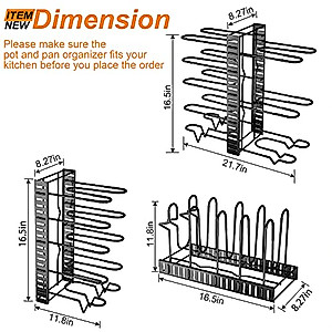ZHOHO TANT Pots and Pans Organizer for Cabinet Upgraded Pots and Pans Organizer Rack for Kitchen Storage Larger Size Pot Lids Organizer rack with 8 Tiers & 3 DIY Methods(Black)