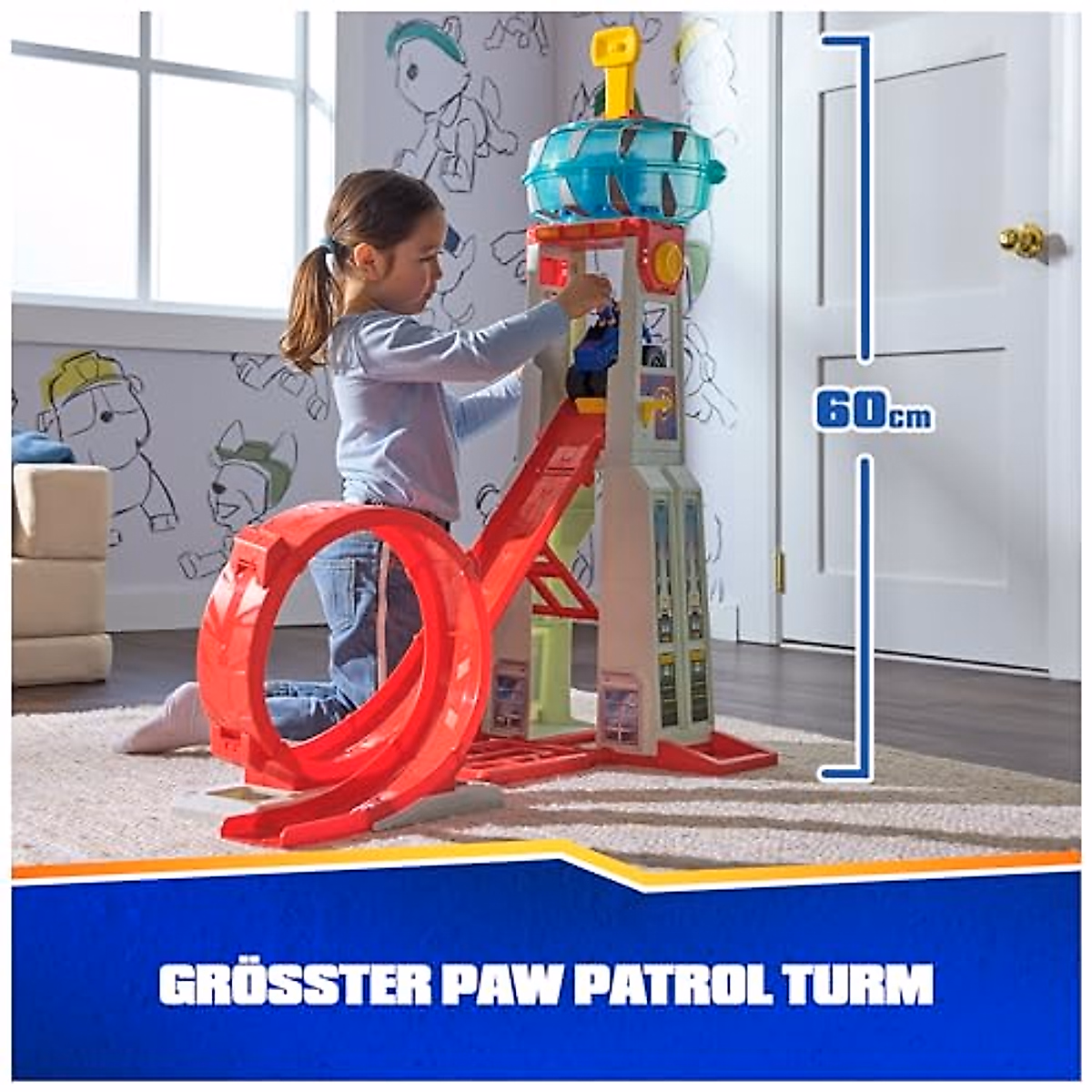 PAW Patrol: Rescue Wheels Super Loop Tower HQ, with Light, Sound, Vehicle Launcher, Chase Action Figure & Toy Truck, Kids Toys for Boys & Girls Age 3+