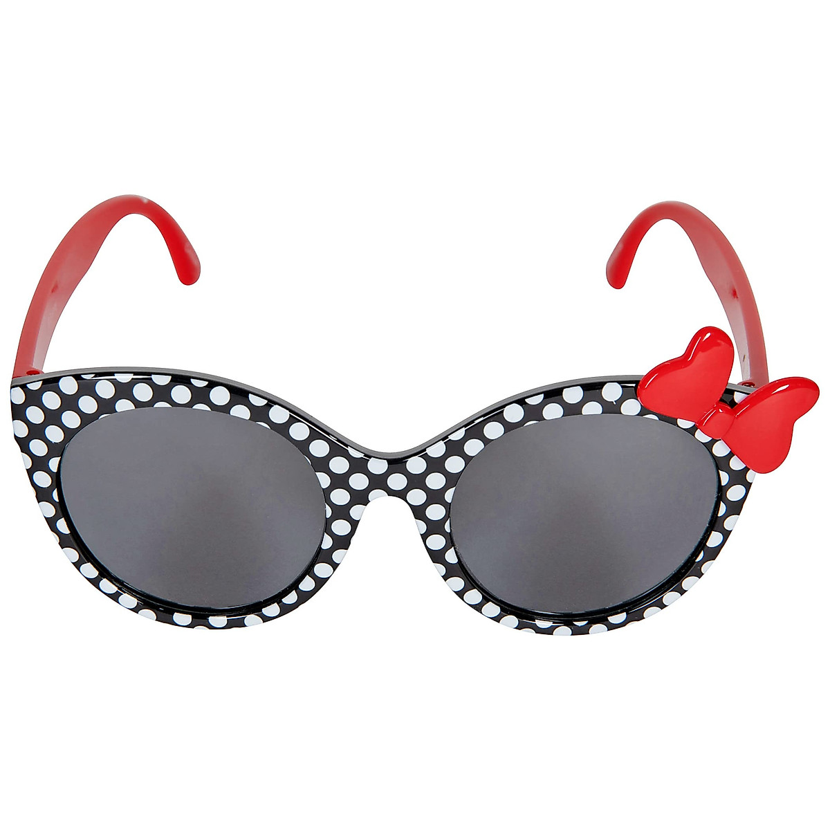 Minnie Mouse Black and White Polka Dot Sunglasses, Cat Eye Frames with Red Bow, Disney Fashion Accessories for Women, One Size