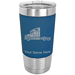 LaserGram 20oz Vacuum Insulated Tumbler Mug, Truck Cab, Personalized Engraving Included (Faux Leather, Blue)