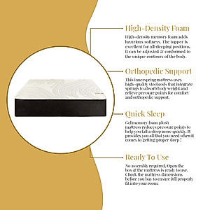 Greaton 10" Plush Memory Foam Mattress, Gel Bed Mattresses for Ultimate Comfort, Help Maintain Sleeping Position and Posture, Complete Body Support at Every Side, Full XL