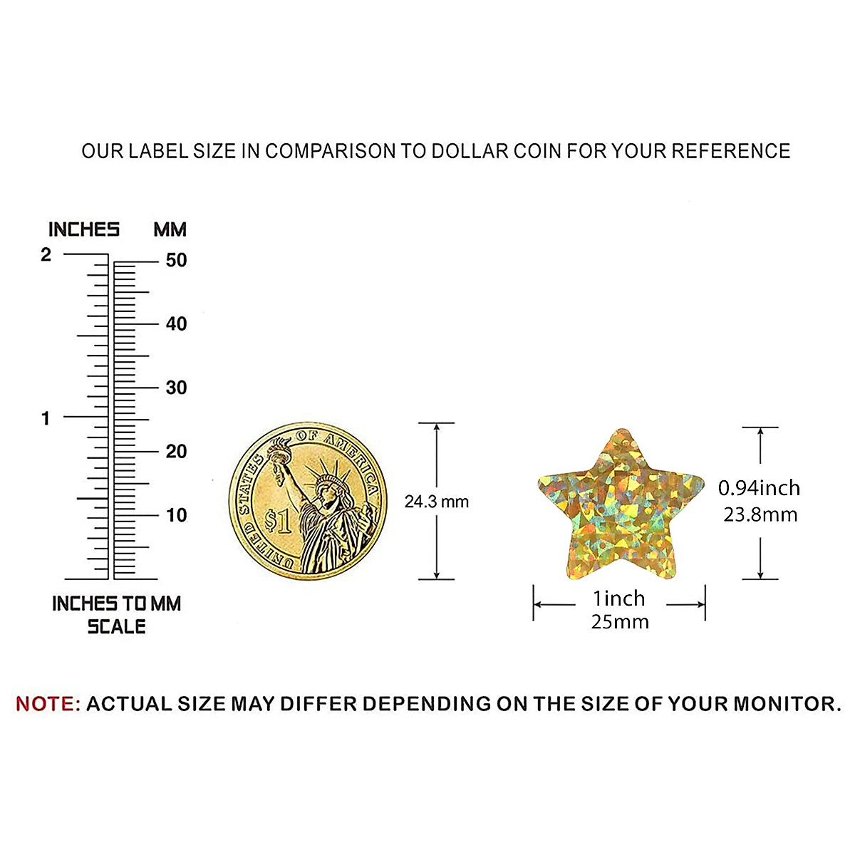 Fiercy 1 inch Gold Star Stickers with Glitter Holographic Pattern, 500 pcs Sparkling Self-adhensive Label Roll, Star Stickers for Personal and Business Use