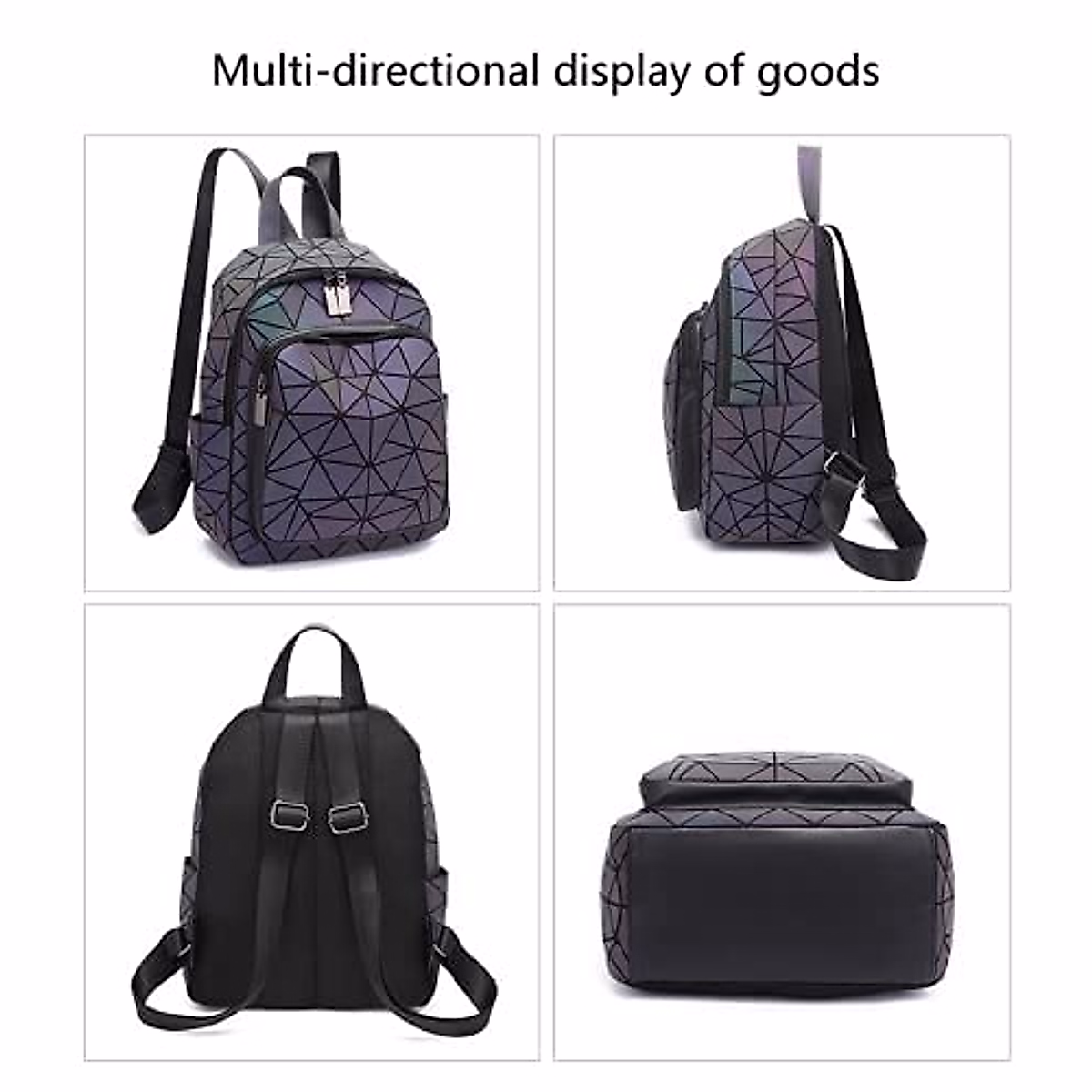 Women Geometric Luminous Backpack Handbag Fashion Shoulder Bag Lingge Flash Travel Rucksack 1304