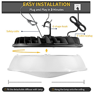 155W UFO LED High Bay Light with Reflector 22,500lm 5000K LED High Bay Lights AC110-277V 5' Cable with Plug Waterproof UFO Lights for Garage Shop Factory Warehouse ETL Listed