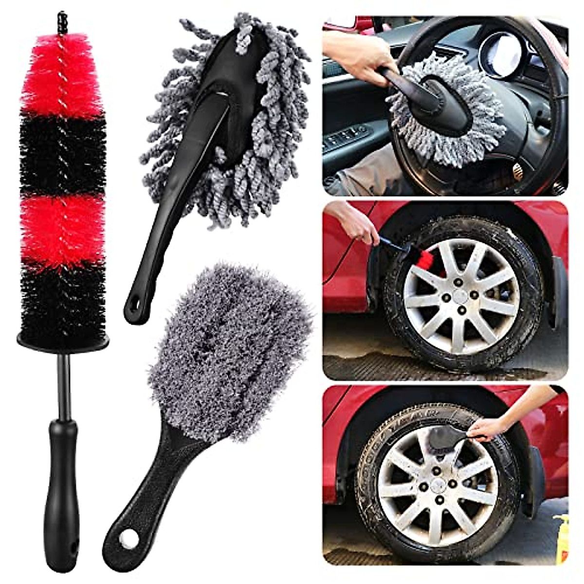 OCR 17PCS Car Detailing Brush Kit, Wheel Cleaning Brushes Rim Brush Duster Brush Wash Mitt Towels Wax Pads, Car Cleaning Tools for Auto Interior Exterior, Wheels, Dashboard, Leather, Air Vents
