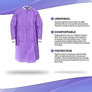 AMZ Medical Supply Disposable Lab Coat Small, Pack of 10 Purple Disposable Lab Coats for Adults, 45 gsm SMS Painting Lab Coat Disposable with 3 Pockets, Snaps, Cuffs, Unisex Lab Coats Disposable