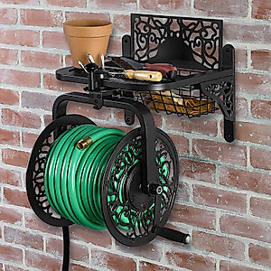 Liberty Garden 714-C Decorative Cast Aluminum Navigator Rotating Garden Hose Reel, Holds 125-Feet of 5/8-Inch Hose - Black