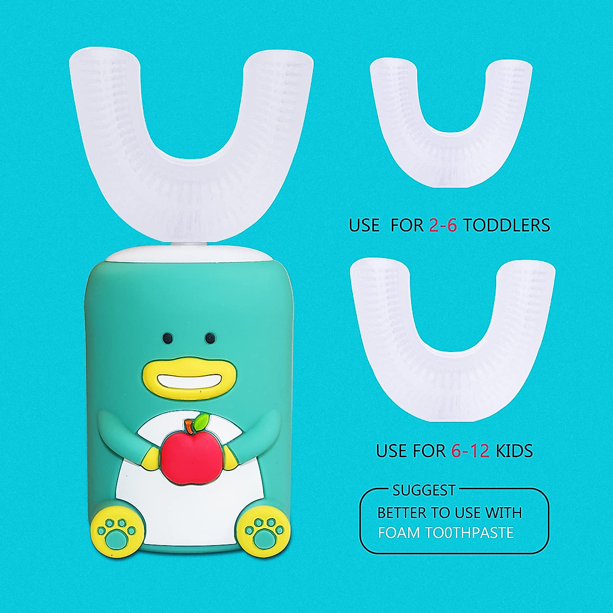 Azanxo Kids U Shape Whole Mouth Toothbrush Heads, Soft Tooth Brush Head for Sonic Ultrasonic Automatic Electric Toothbrush U Shaped (S for Aged 2~6)