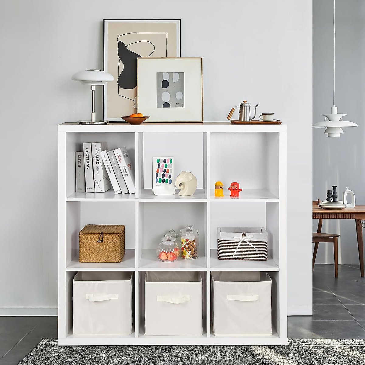 PACHIRA US 9 Cube Storage Shelf Organizer Open Bookshelf Floor Standing Wooden Display Shelf with Backplane, 13 x 13 x 15 Inch Cube Storage Shelf, White Finish