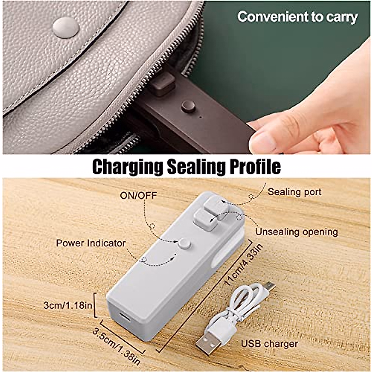 Mini Bag Sealer, Portable Vacuum Sealers 3 In 1 Mini Bag Sealer with Sealing & Cutting & Magnetic for Chip Bags, Plastic Bags Kitchen Gadget (Grey)