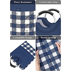 BlissTotes Large Laundry Basket Laundry Hamper Bag Washing Bin Clothes Bag Collapsible Tall With Handles Waterproof Travel Bathroom College Essentials Storage For College Dorm, Family (Blue, M)