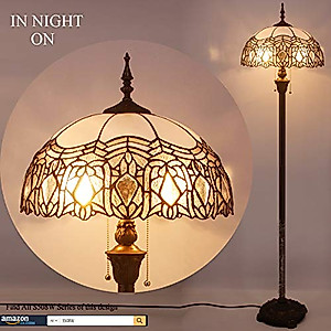 WERFACTORY Tiffany Floor Lamp Crystal Bead White Stained Glass Standing Reading Light 16X16X64 Inches Antique Pole Corner Lamp Decor Bedroom Living Room Home Office S508W Series