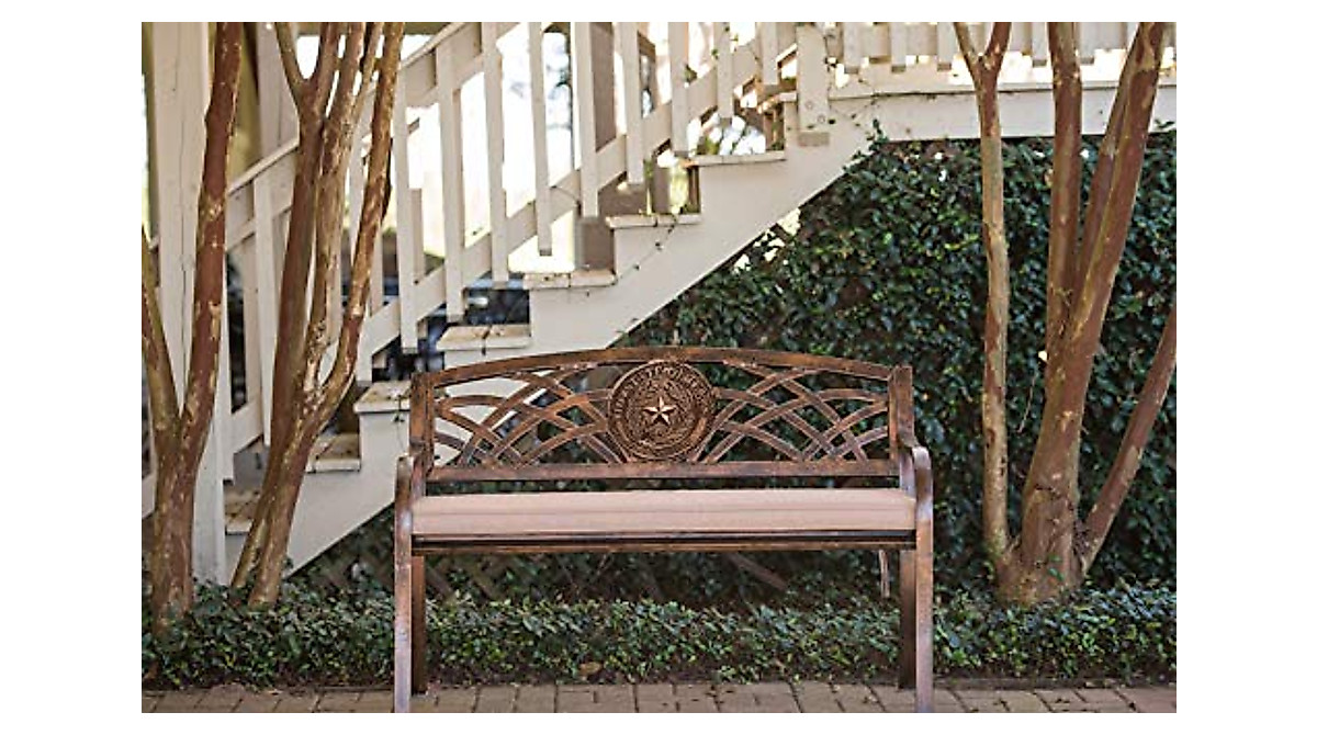 Texas State Seal Metal Bench - Durable Outdoor Patio Seating