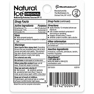 Mentholatum Natural Ice Lip Balm Original SPF 15 1 Each ( Pack of 3)