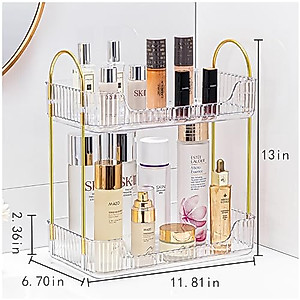 COMVTUPY Bathroom Counter Organizer Countertop Storage Cosmetics Skincare Shelf Organizer Makeup Organizer Perfume for Dresser Vanity Tray Spice Rack Organizer for Kitchen(2 Tier-Clear)