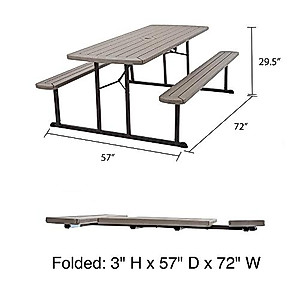 COSCO Outdoor Living 6 ft. Folding Picnic Table, Taupe Wood Grain with Brown Legs