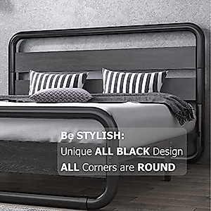 SHA CERLIN King Size Platform Bed Frame with Wooden Headboard and Footboard, Heavy Duty Metal Bed Frame with 10" Under-Bed Storage, Noise-Free, No Box Spring Needed, Black