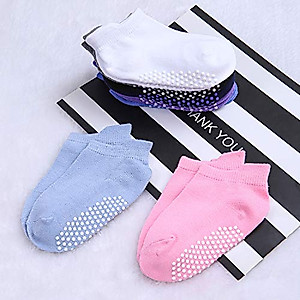 Cooraby 16 Pairs Toddler Non Slip Grip Ankle Socks Anti Skid Athletic Socks for Toddlers Boys or Girls