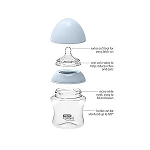 MUM TO MUM Anti Colic Glass Baby Bottle 5oz with "S" Flow Rate Nipple for 0-3 Months, 4 Pack, MM101A