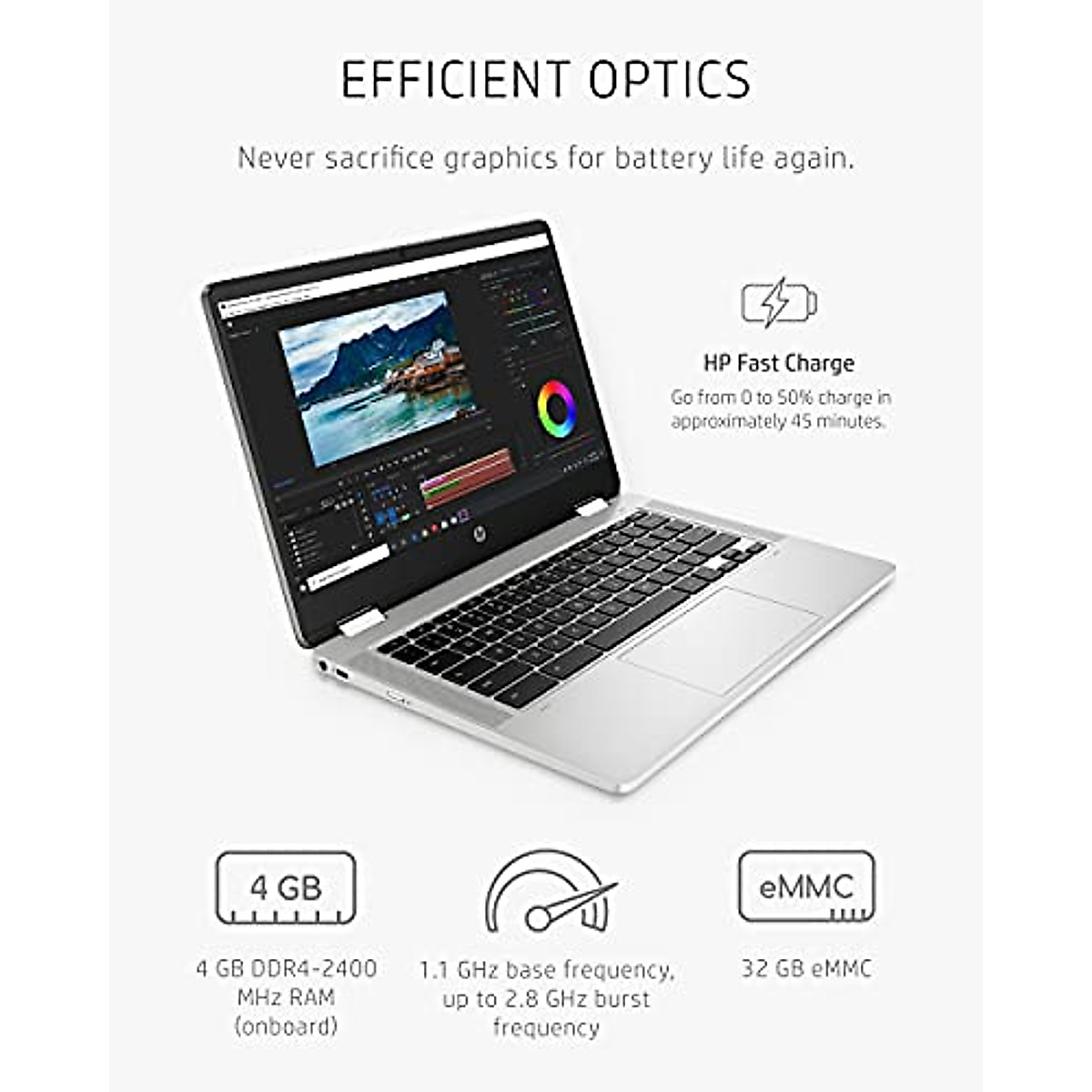 HP Chromebook x360 14 Laptop, Intel Celeron Processor, 4 GB RAM, 32 GB eMMC, 14” HD (1366 x 768), Chrome OS, Webcam & Dual Mics, Work, Entertainment, School, Long Battery Life (14a-ca0040nr, 2021)