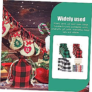 NOLITOY 2 Sets Plaid Bag Set Christmas Treat Bags Candy Storage Pouches Christmas Gift Wrapping Bag Advent Calendar Drawstring Bags Drawstring Candy Bags Storage Rack Wooden Christmas Tree