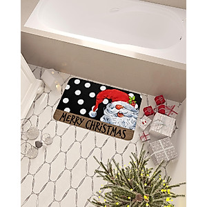 Libaoge Merry Christmas Kitchen Mat Rug Set of 2 Gnome Wearing A Red Hat Black Runner Rug Anti-Fatigue Comfort Memory Foam Standing Mat Non-Slip Floor Door Mat for Bathroom Bedroom 18x30in+18x48in