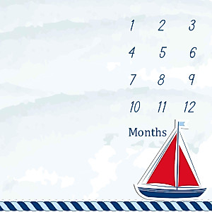 Nautical Baby Milestone Blanket Ship Set Sail Photography Monthly Blanket for Baby Shower Growing Infants & Toddlers Props 48"x48" BTZDLU80