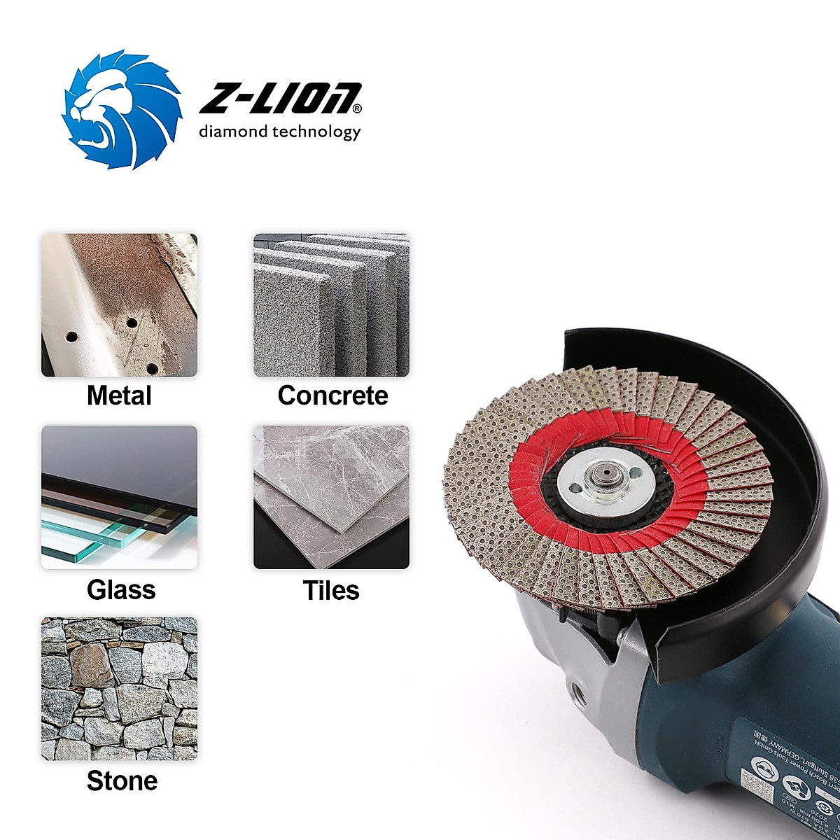 Z-LION 4 Inch Diamond Flap Disc 120 Grit Sanding Wheel for Ceramic Glass Rubber Plastic Concrete Hard Material Sanding