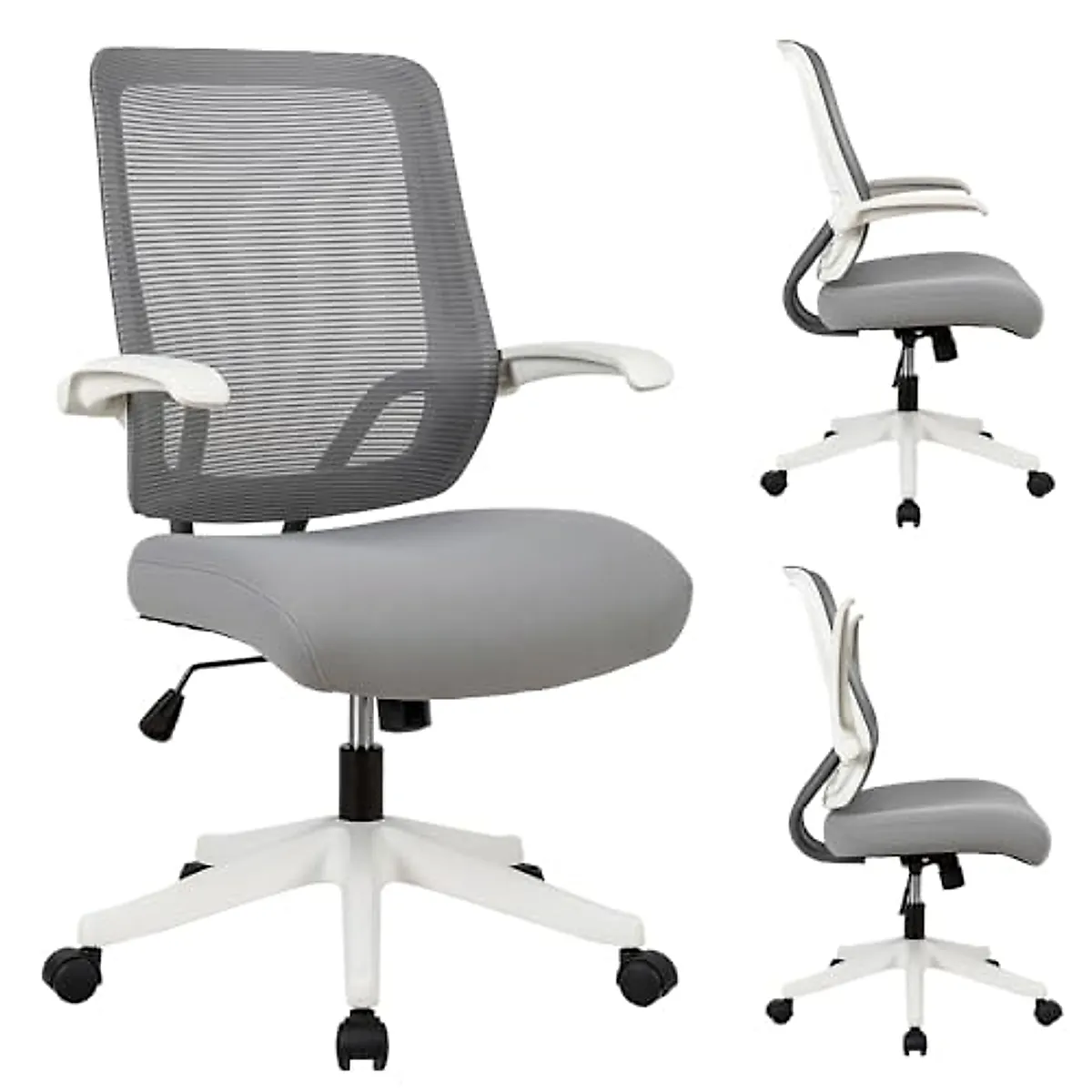 Home Office Desk Chair with Flip Up Armrest, Lumbar Support, Soft Sponge Seat, Breathable Mesh Mid Back Computer Chair, Swivel Task Chair, 300LBS Weight Capacity, Grey