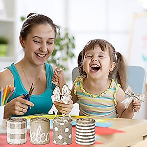 20 Yards Farmhouse Ribbon 4 Rolls Welcome Stripe Dot Buffalo Plaid Ribbon Wired Rustic Polyester Ribbon for Christmas Wreaths Assorted DIY Present Wrapping Floral Bow Craft Decor (Natural)