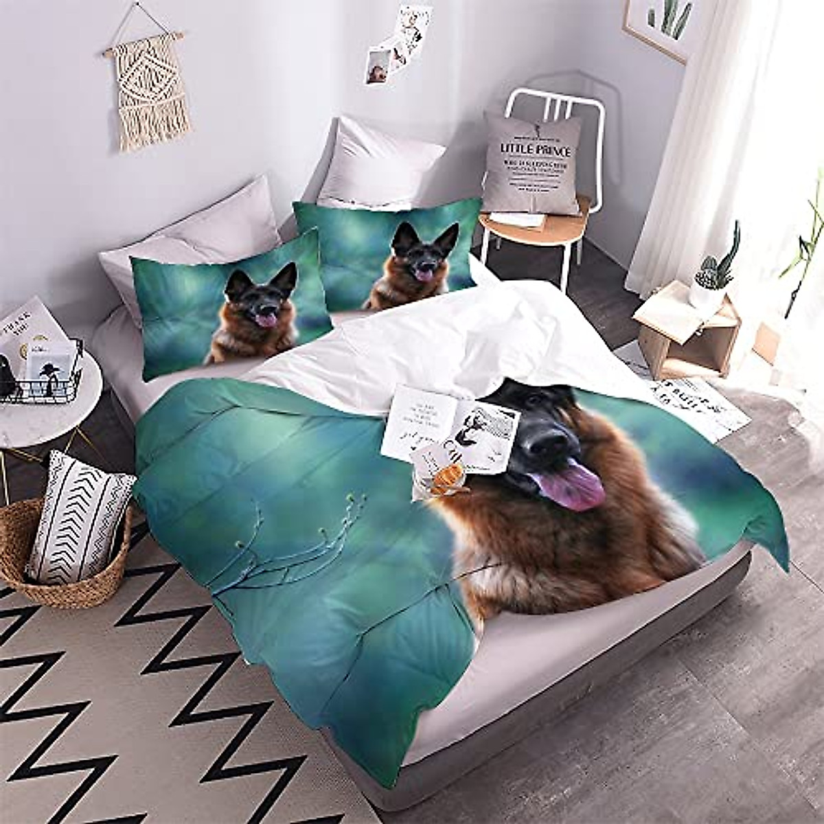 Quilt Cover Twin Size German Shepherd 3D Bedding Sets Shepherd Dog Duvet Cover Breathable Hypoallergenic Stain Wrinkle Resistant Microfiber with Zipper Closure,beding Set with 2 Pillowcase