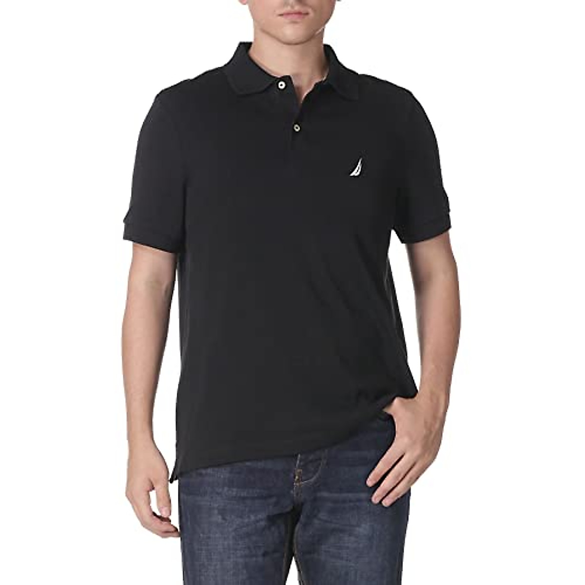 Nautica Men's Classic Fit Short Sleeve Solid Soft Cotton Polo Shirt, True Black, XX-Large