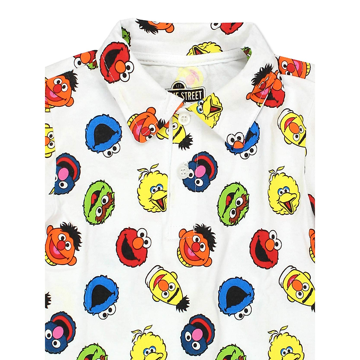 Sesame Street Boys Half Button Shirt for Infant and Toddler White/Multi
