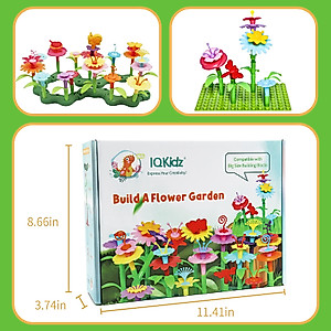 IQKidz 3-6 Years Old Toddler Toys - Flower Garden Building Toy with Insect Pegs, Educational Activity Gifts for Girls Preschool-Kindergarten, 153Pcs STEM Stacking Pretend Play Set