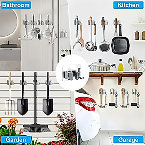 Meamaz 3pcs Punch-Free Broom and Mop Holder No Drilling Wall Mount Self Strong Adhesive Holder Tool with Hook Multi-purpose Organizer for Kitchen Bathroom Garden Laundry Room