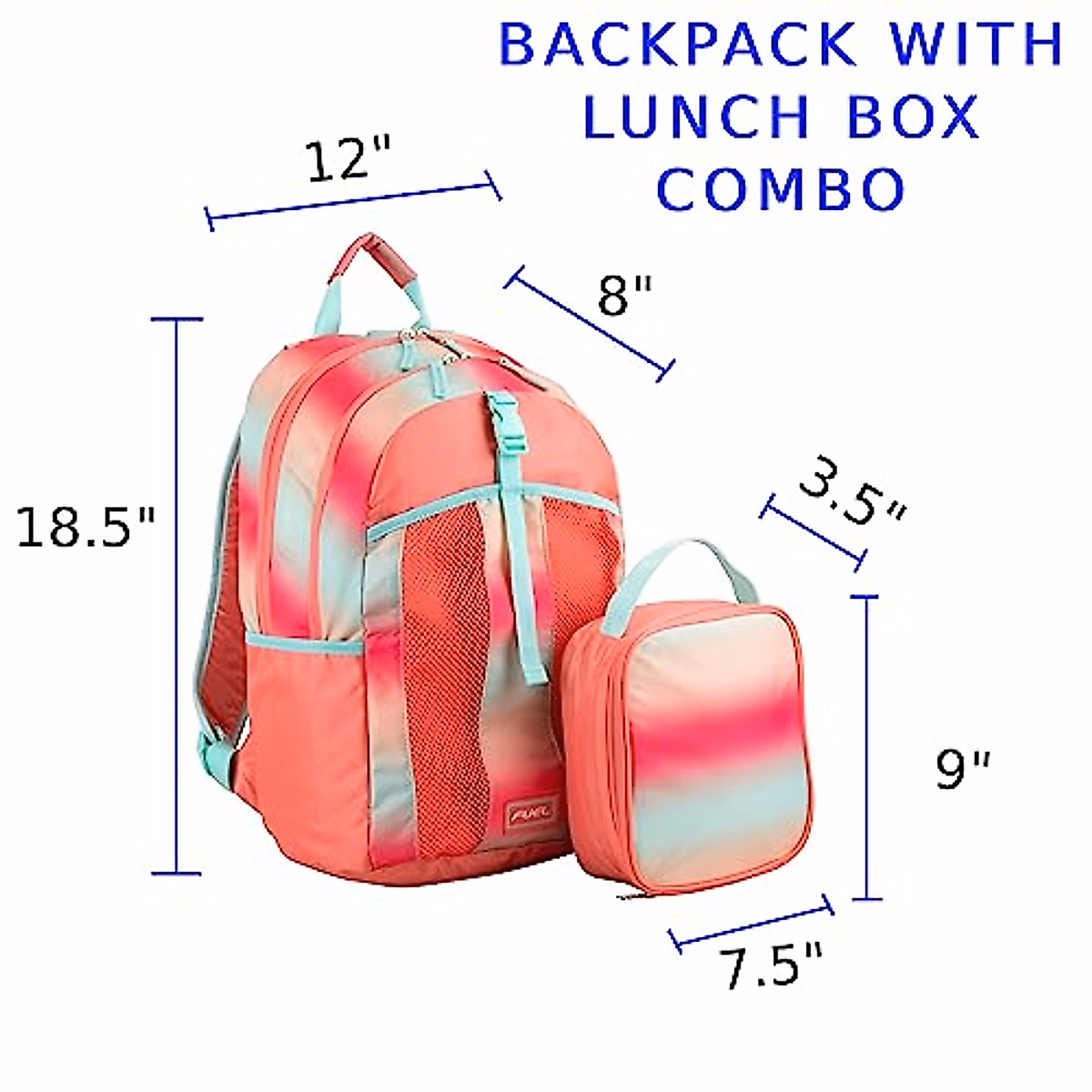 FUEL Lunch Backpack Set Teens Student Water Resistant Bookbag Bag Soft Reusable Insulated Cooler Lunch Box Thermal Travel Office Lunch Bag, Pink Ombre