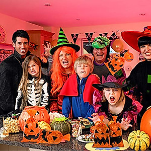 Outus 150 Pieces Halloween Trick or Treat Plastic Candy Bags Jack-O-Lantern Pumpkin Bags Goody Tote Bag Party Favor Bags with Handles Party Favors(Orange with Black Accents)